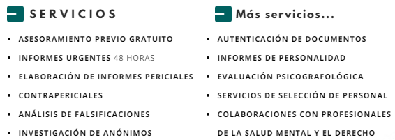 Servicios. Perito calígrafo. Grafólogo - Grafística Forense